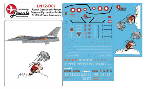 Lima November Decals 72-D07 Royal Danish Air Force General-Dynamics F-16 A - E-199 "Thors Hammer" Scheme