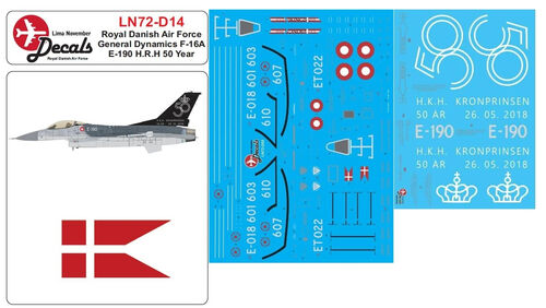 Lima November Decals 72-D14 Royal Danish Air Force General-Dynamics F-16 A - E-190 H.K.H. Kronprinsen 50 Years Scheme