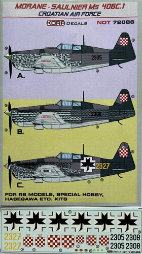 Kora Models NDT72086 Morane-Saulnier Ms 406C.1 - Croatian Air Force (For RS Models, Special Hobby, Hasegawa, etc.)