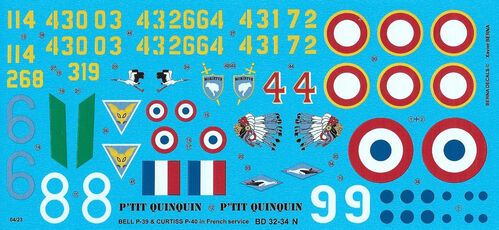 Berna Decals 32034N Bell P-39 Aircobra & Curtiss P-40 in French Service (5 schemes)