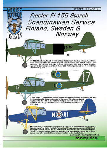 Moose Republic Decals 48014 Fieseler Fi-156 'Storch' Scandinavian Service