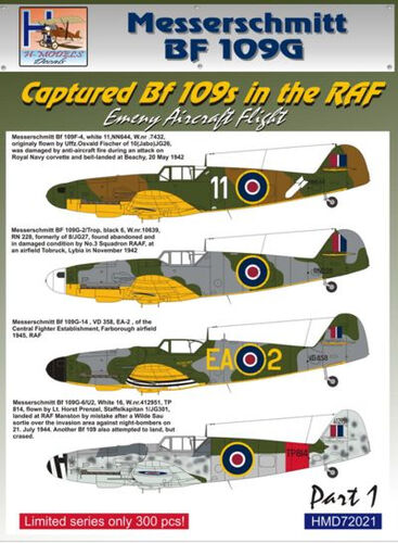 H-Model Decals D72021 Captured Messerschmitt Bf-109 F/G in RAF (Part 1)
