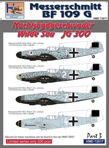 H-Model Decals D72017 Nachtjagdgeschwader JG 300 Wilde Sau (Part 3) - Messerschmitt Bf-109 G-6