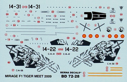 Berna Decals 72028 Dassault Mirage F.1M 14-31 Escuadron 142 Ala de Caza 14 Spain. Kleine Brogel 2009 Nato Tiger Meet