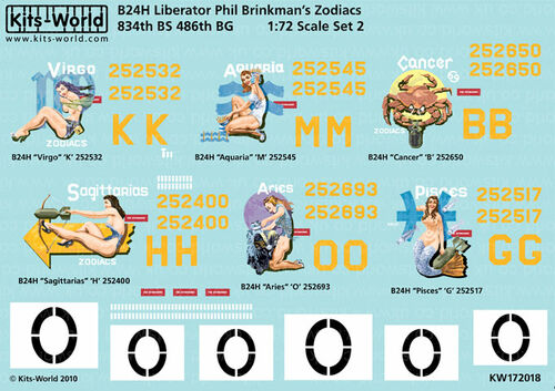 Kits World 172018 Consolidated B-24 H Liberator 834th BS, 486th BG (Set 2)