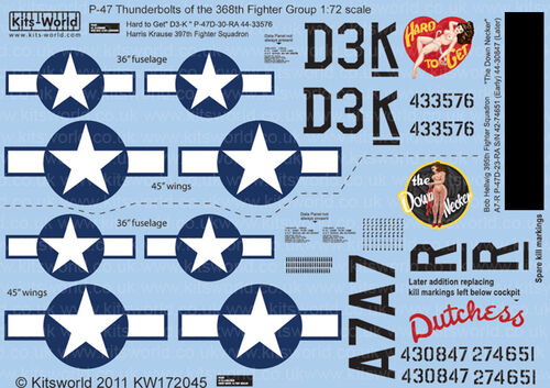 Kits World 172045 Republic P-47 D Thunderbolt 368th FG 397th Fighter Squadron
