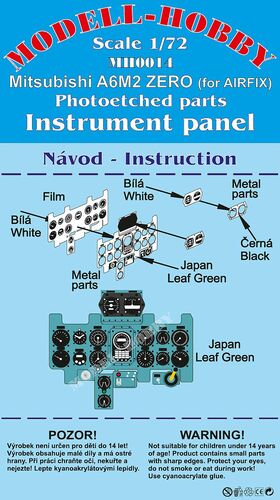 MH Models K72914 A6M2 Zero Photoetched parts instrument panel for Airfix / Modell-Hobby