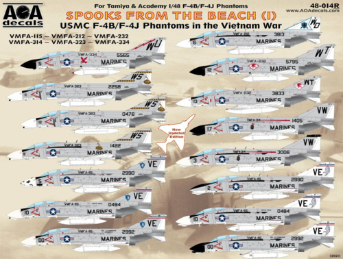AOA decals 48-014R Spooks from the Beach 1 - USMC F-4B/ F-4J Phantoms in the Vietnam War Updated for Tamiya