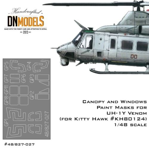 DN Models 48-827-027 Paint Masks For UH-1Y Venom Helicopter - Canopy And Windows