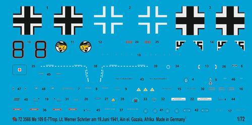 Peddinghaus-Decals 3566 Bf 109 E-7 Trop Lt. Werner Schröer 19.07.1941, Ain El. Gazala, Africa JG 27