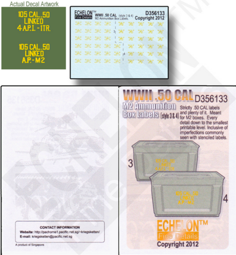 Echelon Fine Details D356133 WWII .50 CAL ammo box labels 3, 4