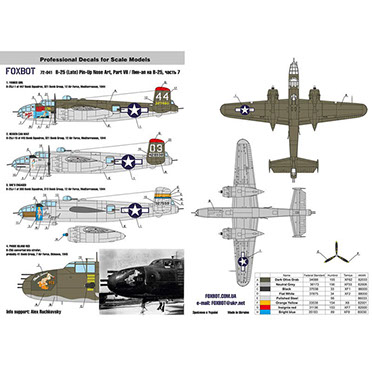 FOXBOT 72-041 North American B-25G/J Mitchell (Late) "Pin-Up Nose Art and Stencils" Part # 7