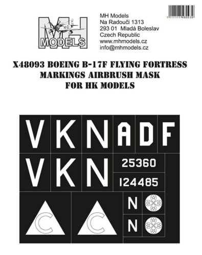 MH Models X48093 Boening B-17F Flying Fortress Markings Airbrush Mask For HK Models