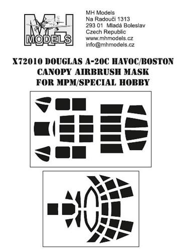 MH Models X72010 Douglas A-20C Havoc/Boston canopy airbrush mask
