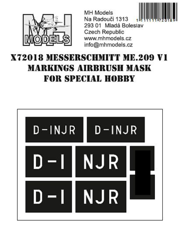 MH Models X72018 Messerschmitt Me.209 V1 markings airbrush mask
