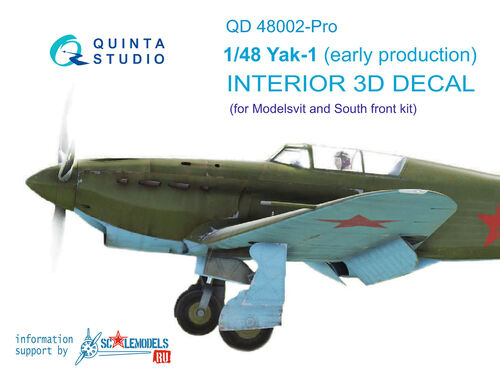Quinta Studio QD48002 Yak-1 (early production) 3D-Printed & coloured Interior on decal paper
