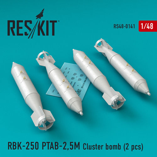 DISCONTINUED RES/KIT 48-0141 RBK-250 PTAB-2,5M Cluster bomb (4 pcs) (Su-7, Su-17, Su-22, Su-24, Su-25, Su-34, MiG-21, MiG-27)