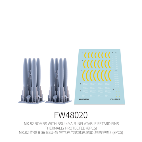 Galaxy-Model FW48020 Mk.82 Bombs With BSU-49 Air Inflatable Retard Fins Thermally Protected (8pcs)