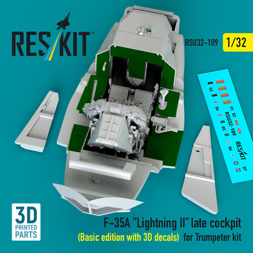 RES/KIT U32-0109 F-35A 'Lightning II' Late Cockpit (Basic Edition With 3D Decals) For Trumpeter Kit (3D Printed)