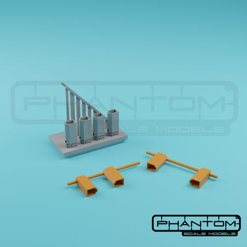 Phantom Scale Models 2023-14-L32 US Navy Deck Aircraft Wheel Chocks Early - 4pcs (On 4 Wheels)