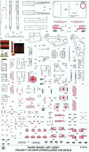 TAURO MODEL 32-501 Data Stencillings for F-104 in AMI Service (2 Decal Sheets)
