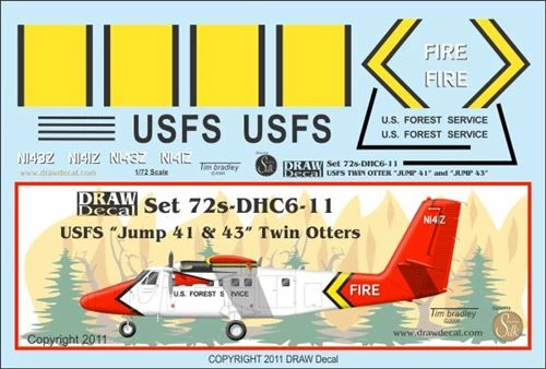 Draw Decal 72-DHC6-11 DHC-6 Twin Otter - US Forest Service "Jump 41" and "Jump 43"