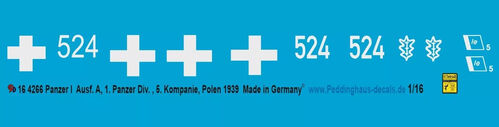 Peddinghaus-Decals 4266 Panzer I Ausf. A, 1. Panzer Division, 5. Company, Poland 1939