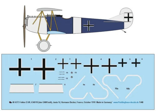 Peddinghaus-Decals 4373 Fokker D.VII, 6340/18 (Late OAW Built), Jasta 12, Hermann Becker, France, October 1918