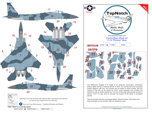 TopNotch 72-M201 McDonnell Douglas F-15 C Eagle Blue 'Flanker' - Camouflage Pattern Paint Masks