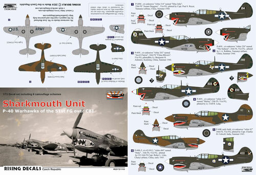 Rising Decals RD72110 Curtiss P-40 - Decal Sharkmouth Unit (6 schemes)