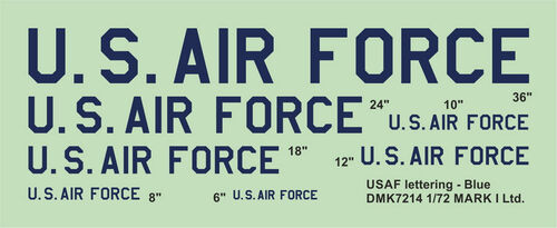 Mark I Decals DMK7214 USAF Lettering - Blue (2 sheets)