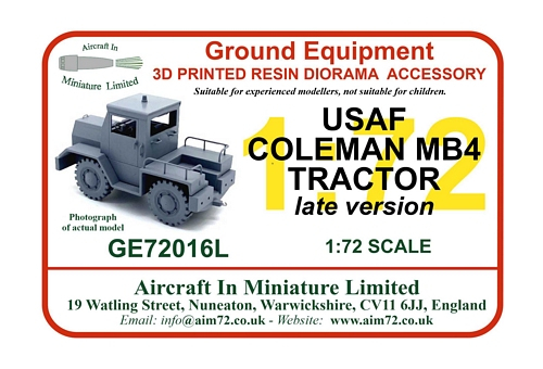 Aircraft In Miniature Ltd GE72016L Coleman MB-4 Tractor Late Version