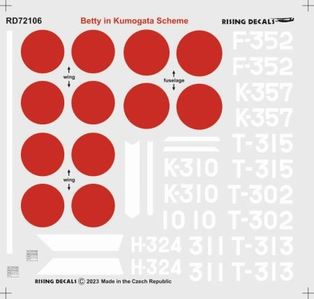 Rising Decals RD72106 G4M1 Betty in Kumogata scheme (9 schemes)