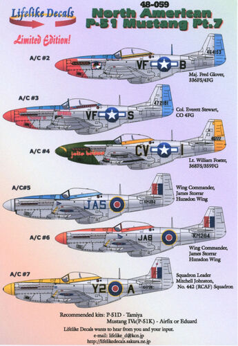 Lifelike Decals 48059 North American P-51 D/K Mustang Part 7 (7 schemes)