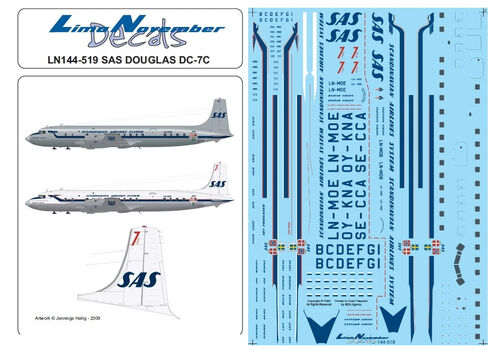 Lima November Decals 144-519 Douglas DC-7 C/CF - Scandinavian Airline System/SAS Decals