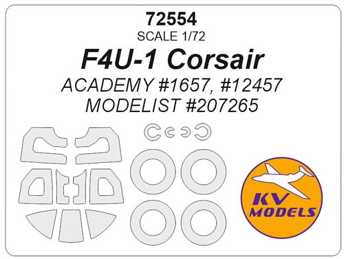 KV Models 72554 F4U-1 Corsair (ACADEMY #1657, #12457 / MODELIST #207265) And Wheels Masks
