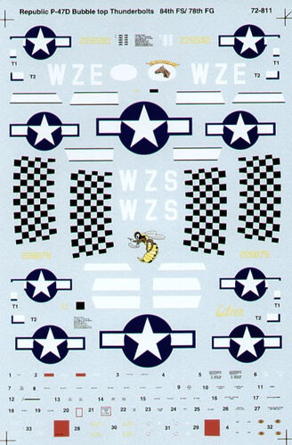 Microscale 72811 Republic P-47 D Thunderbolt - bubbletops - 84FS/78FG Duxford 1944 (2 schemes)