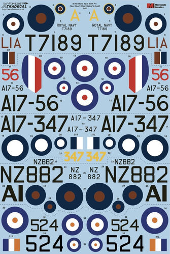 Xtradecal 48205 de Havilland DH.82a Tiger Moth Part 1 - FAA, RAAF, RNZAF & SAAF (4 schemes)