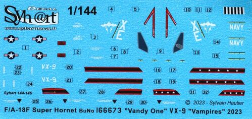 Syhart Decal 144-146 F/A-18F Super Hornet 166673 'Vandy One' VX-9 - US Navy 2023