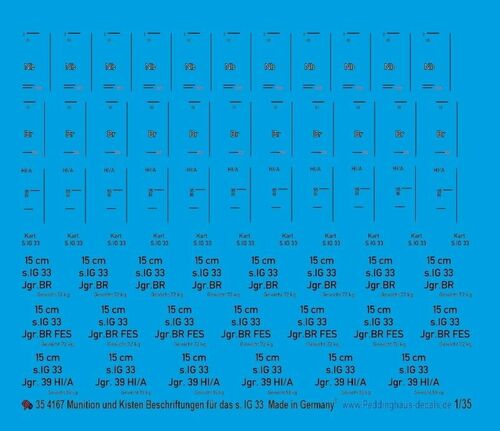 Peddinghaus-Decals 4167 Ammo And Box Markings For The s.IG 33