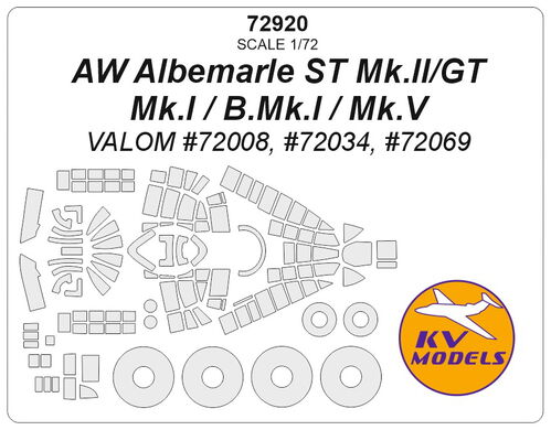 KV Models 72920 AW Albemarle ST Mk.II/GT Mk.I / B.Mk.I / Mk.V (VALOM #72008, #72034, #72069) + wheels masks