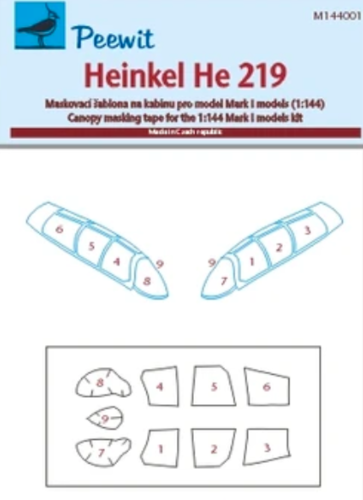 Peewit 144001 Canopy mask for Heinkel He 219 Mark I Models