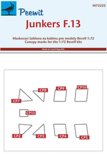 Peewit 72222 Canopy mask for Junkers F.13 Revell