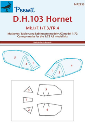 Peewit 72233 Canopy mask for D.H.103 Hornet Kovozávody Prostìjov