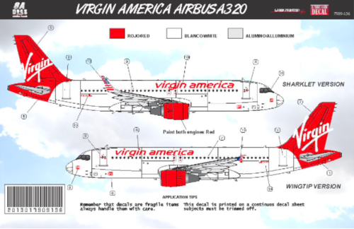 8aDecs 7909-136-144 Airbus A320 Virgin America