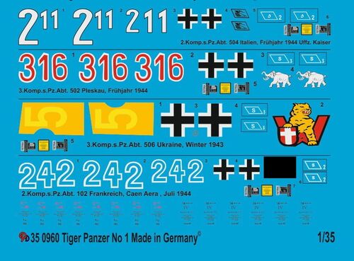 Peddinghaus-Decals 0960 Tiger Tank Markings Set No. 1