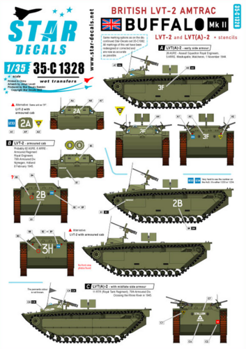 Star-Decals 35-C1328 British LVT-2 Buffalo Mk II. LVT-2 and LVT(A)-2. Walcheren landings, Nijmegen and the Rhine crossing.