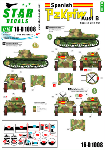 Star-Decals 16-D1008 Spanish PzKpfw I Ausf B. Spanish Civil War