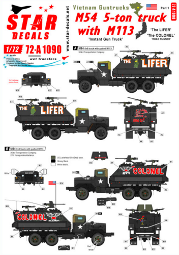 Star-Decals 72-A1090 Vietnam Guntrucks. Instant Guntrucks - M54 5-ton truck with M113 APC. 'The Lifer' and ''The Colonel'