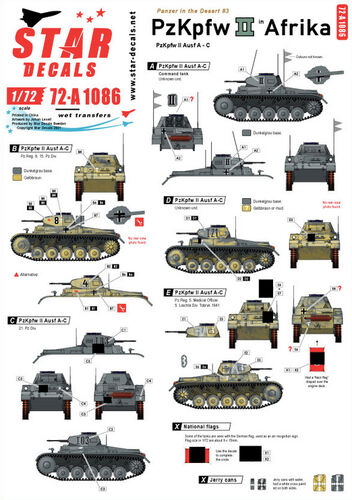 Star-Decals 72-A1086 Panzer in the Desert # 3. PzKpfw II Ausf A-C, in North Africa